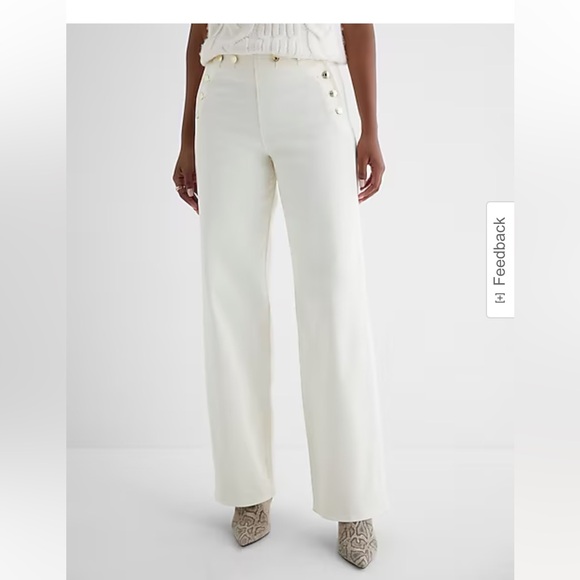 Express | Jeans | High Waisted Cream Wide Leg Gold Button Jeans | Poshmark